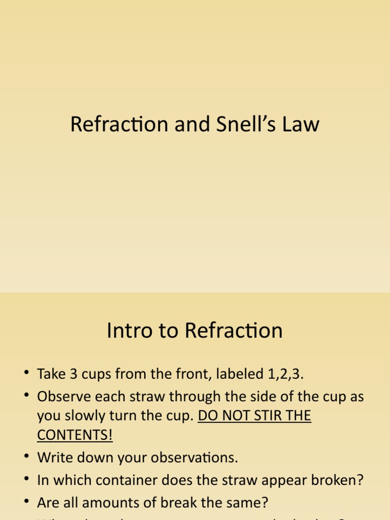 Refraction and Snells Law | PDF