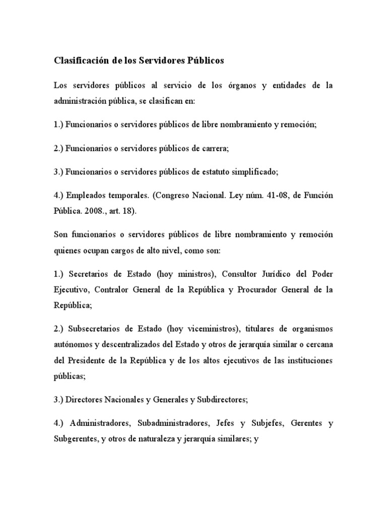 Clasificación de Los Servidores Públicos | Descargar gratis PDF ...