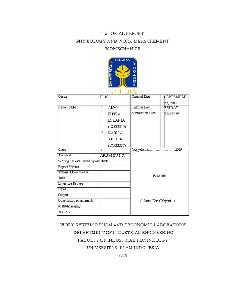 Tutorial Report Physiology and Work Measurement Biomechanics | PDF ...