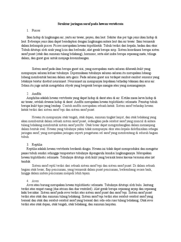 Struktur Jaringan Saraf Pada Hewan Vertebrata | PDF