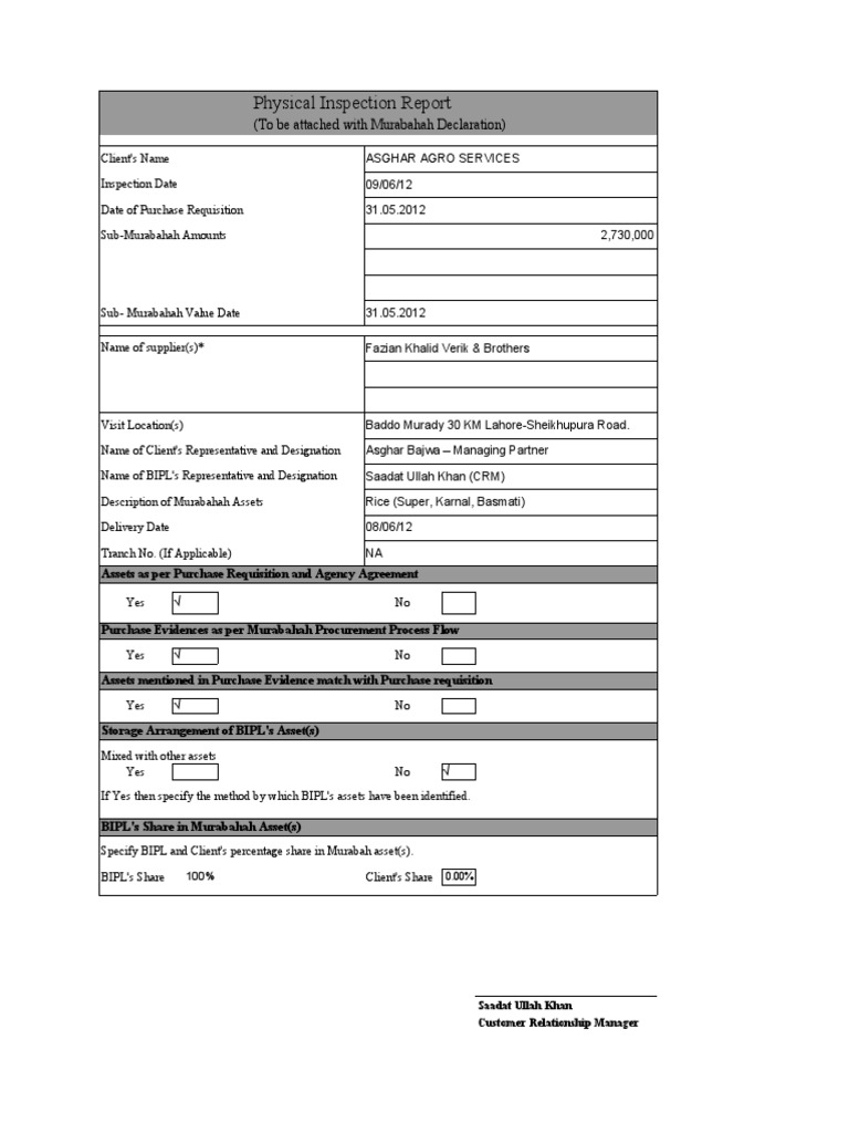 Physical Inspection Report-AAS | PDF