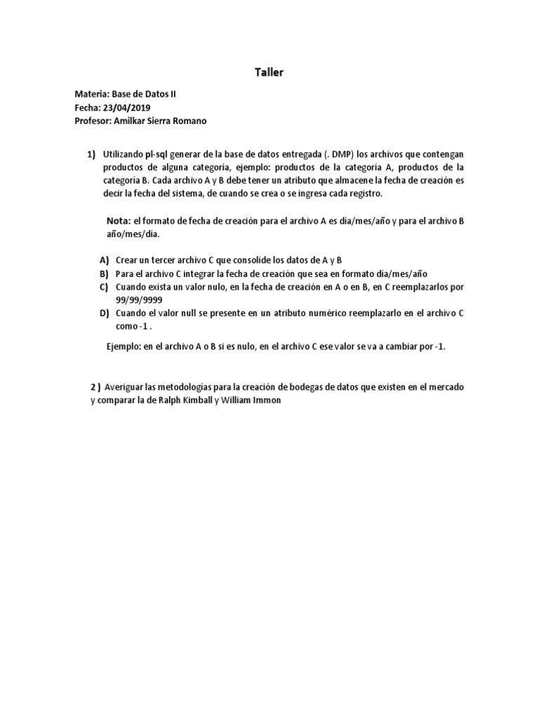 Taller Base de Datos II | PDF