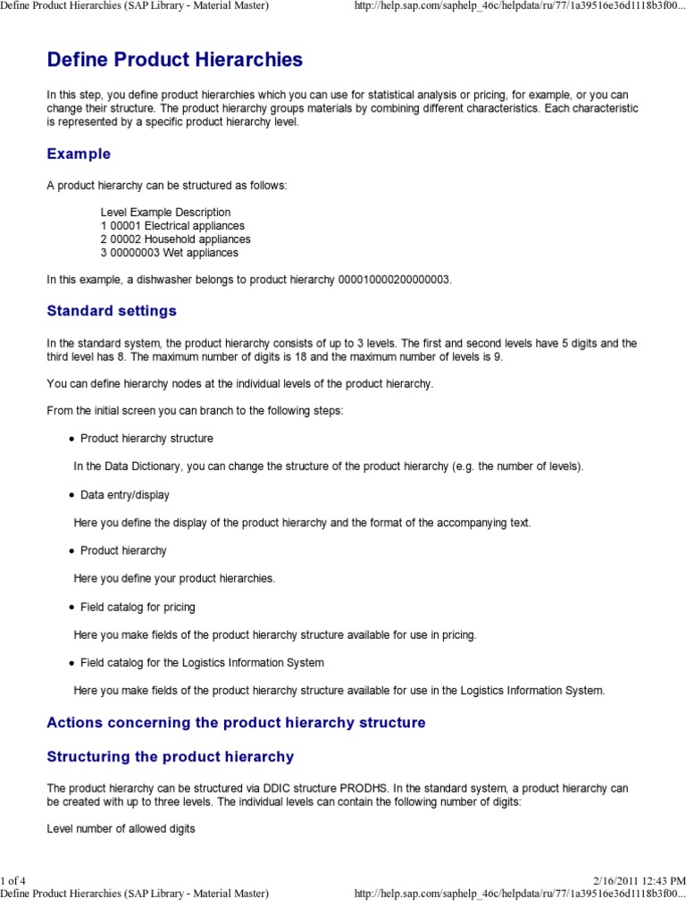 Defining Product Hierarchies in SAP | PDF | Hierarchy | Logistics
