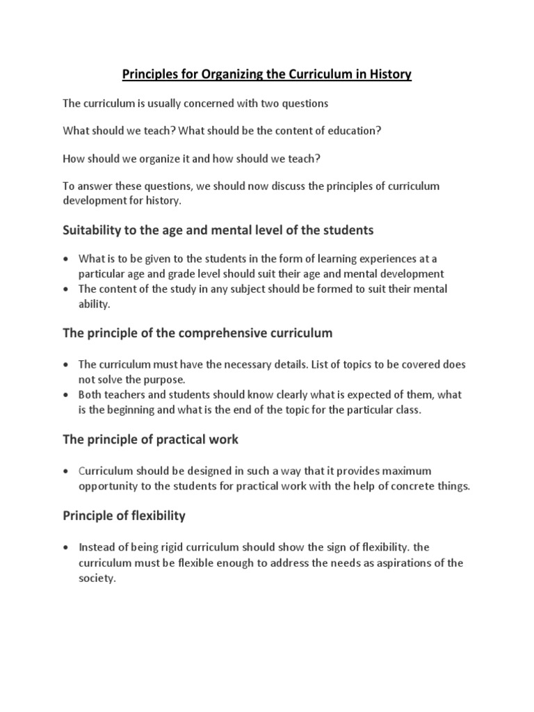Principles of History Curriculum Design | PDF | Curriculum | Human Nature