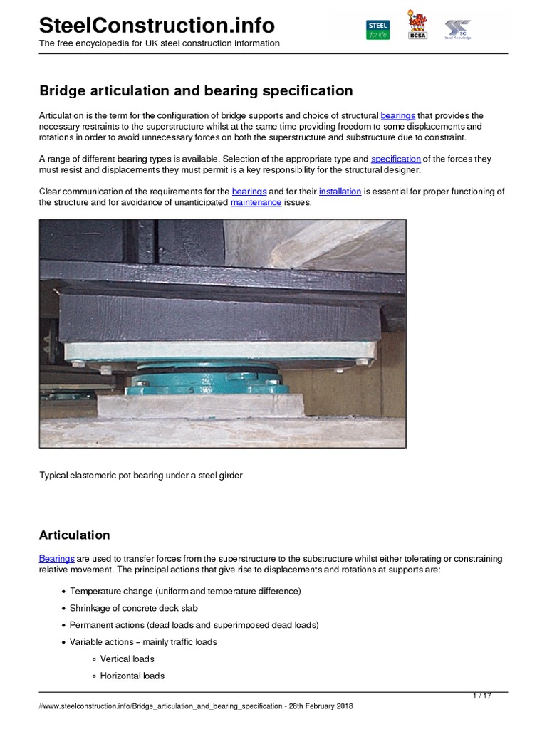 Bridge Articulation and Bearing Specification | PDF | Bearing ...