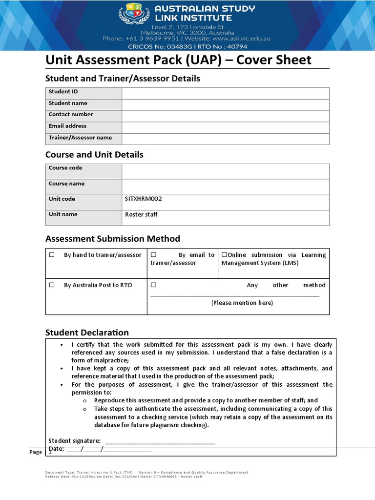 SITXHRM002 Roster Staff Assessment Pack | PDF | Educational Assessment ...