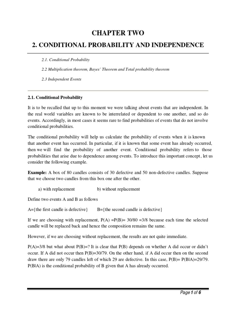 Chapter Two: 2. Conditional Probability and Independence | PDF ...