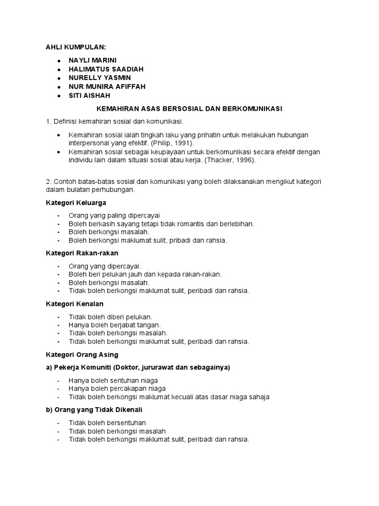 Kemahiran Asas Bersosial Dan Berkomunikasi | PDF
