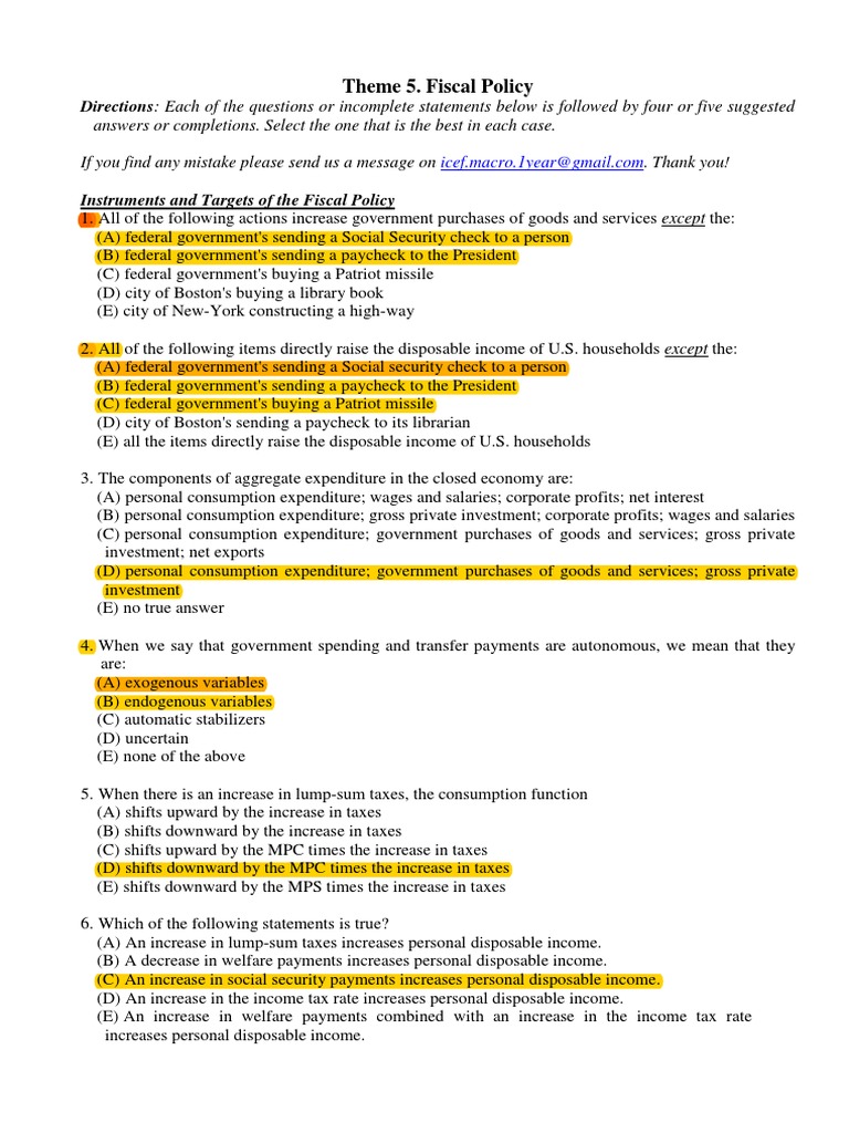 Fiscal Policy MCQs and Answers | PDF | Crowding Out (Economics ...
