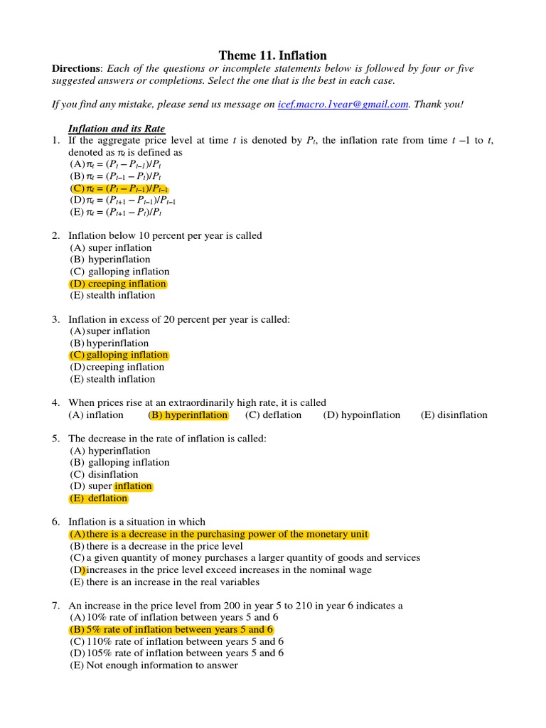 Inflation Multiple Choice Questions | PDF | Inflation | Real Interest Rate
