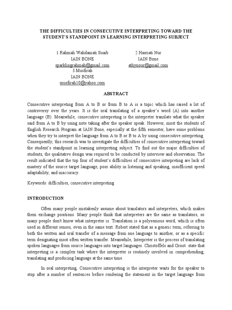 Student Challenges in Consecutive Interpreting | PDF | Language ...