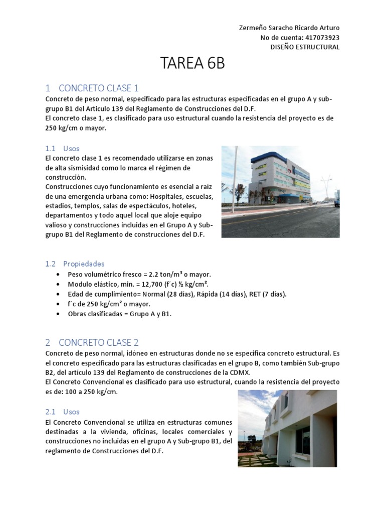 TAREA - 6b - CLASES DE CONCRETO | PDF | Hormigón | Naturaleza