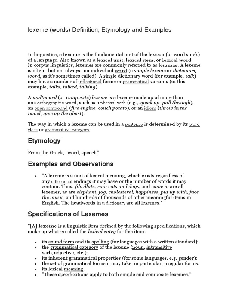 Lexeme (Words) Definition, Etymology and Examples | PDF | Lexicon | Word