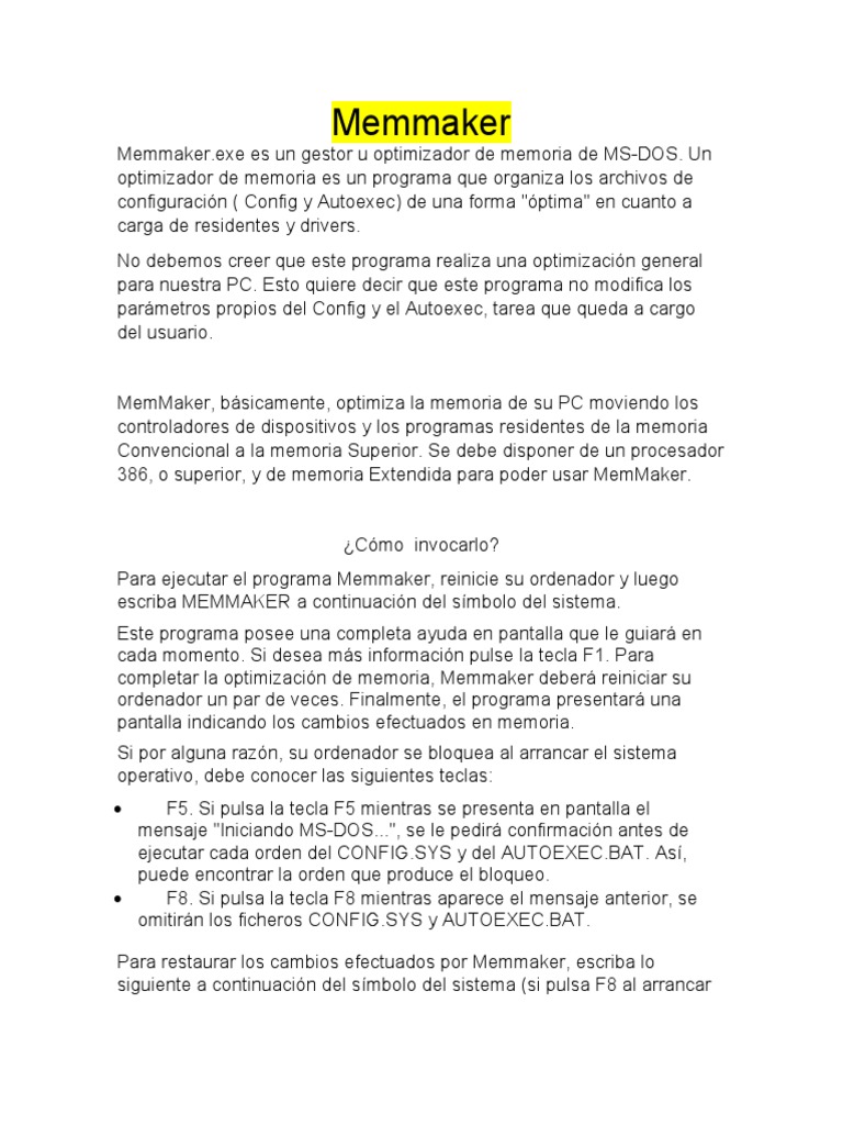 Memmaker y DBLSPACE | PDF | Arquitectura de Computadores | Informática