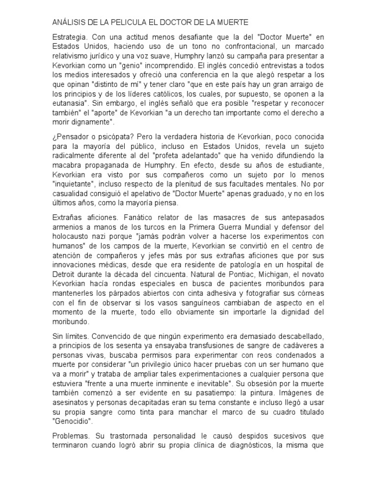 Análisis de La Pelicula El Doctor de La Muerte | PDF | Suicidio | Muerte