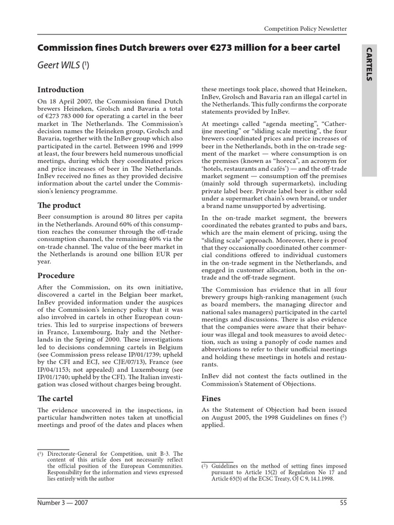 Geert WILS (: Commission Fines Dutch Brewers Over 273 Million For A ...