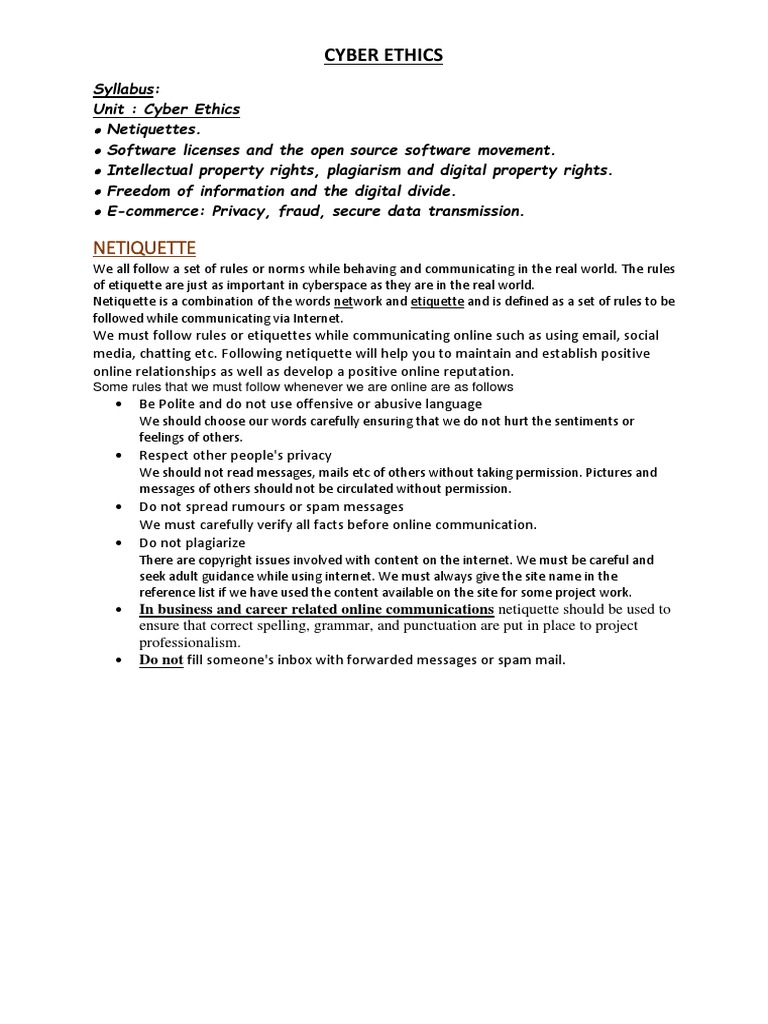 Cyber Ethics | PDF | Intellectual Property | E Commerce