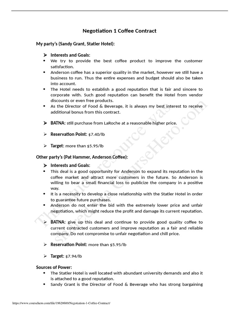 This Study Resource Was: Negotiation 1 Coffee Contract | PDF ...