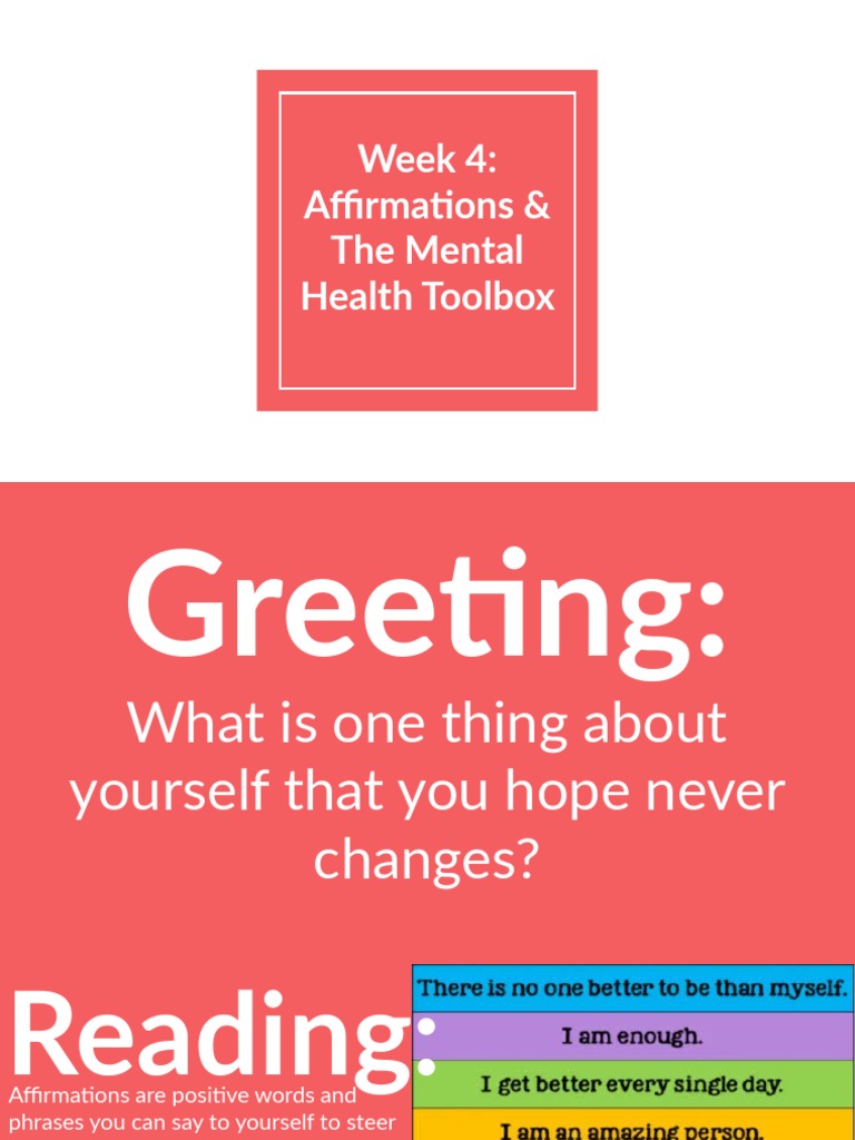 Week 4: Affirmations & The Mental Health Toolbox | PDF | Mental Health ...