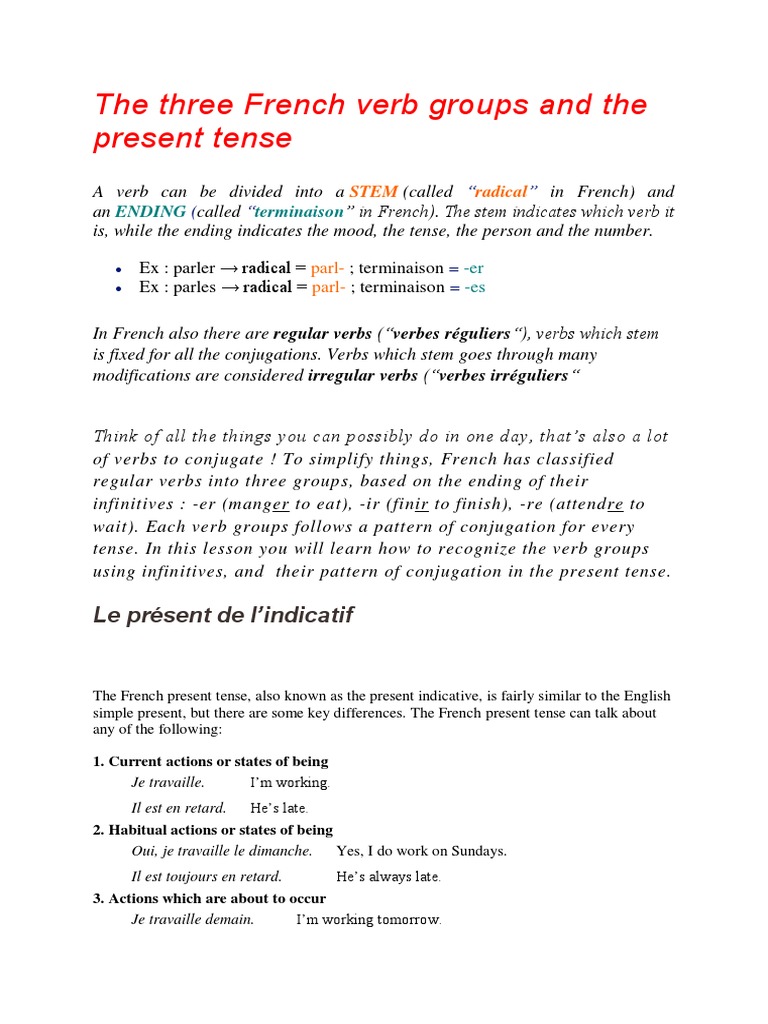 The Three French Verb Groups and The Present Tense | PDF | Grammatical ...