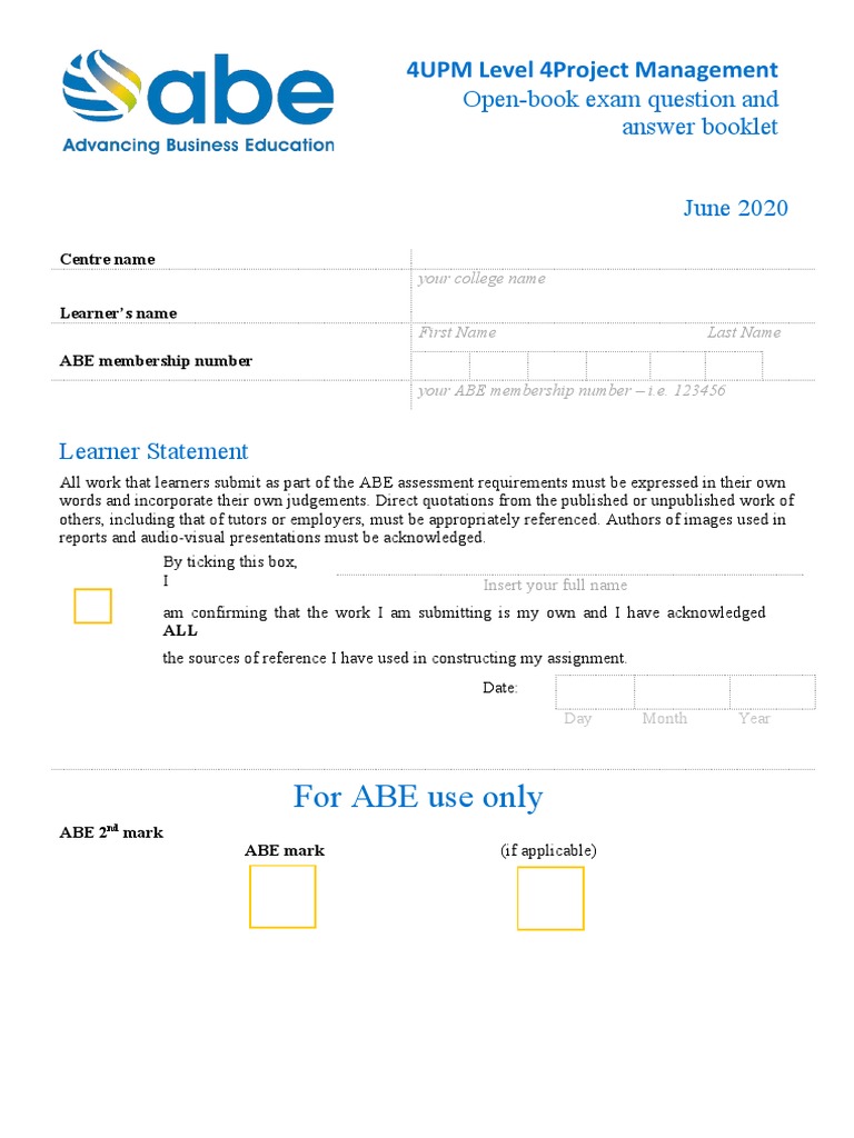 For ABE Use Only: Open-Book Exam Question and Answer Booklet | PDF ...