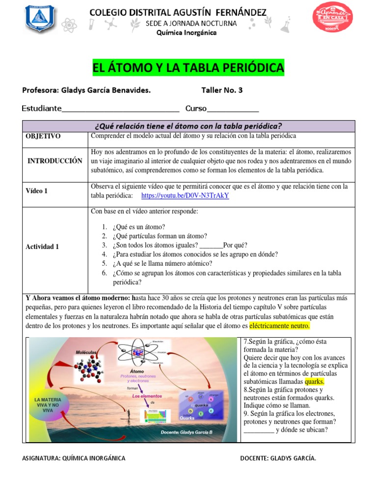 Taller 3. Átomo y Tabla Periódica - Ciclo - 5 | PDF | Métodos y ...