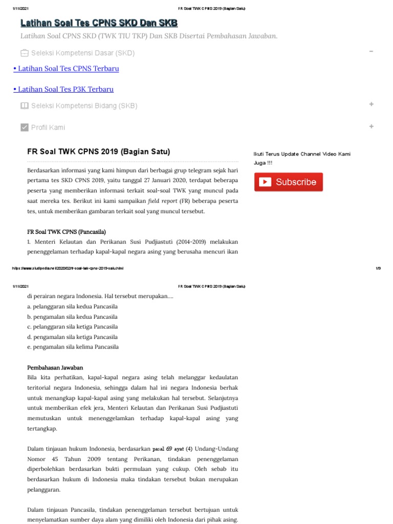FR Soal TWK CPNS 2019 (Bagian Satu) | PDF