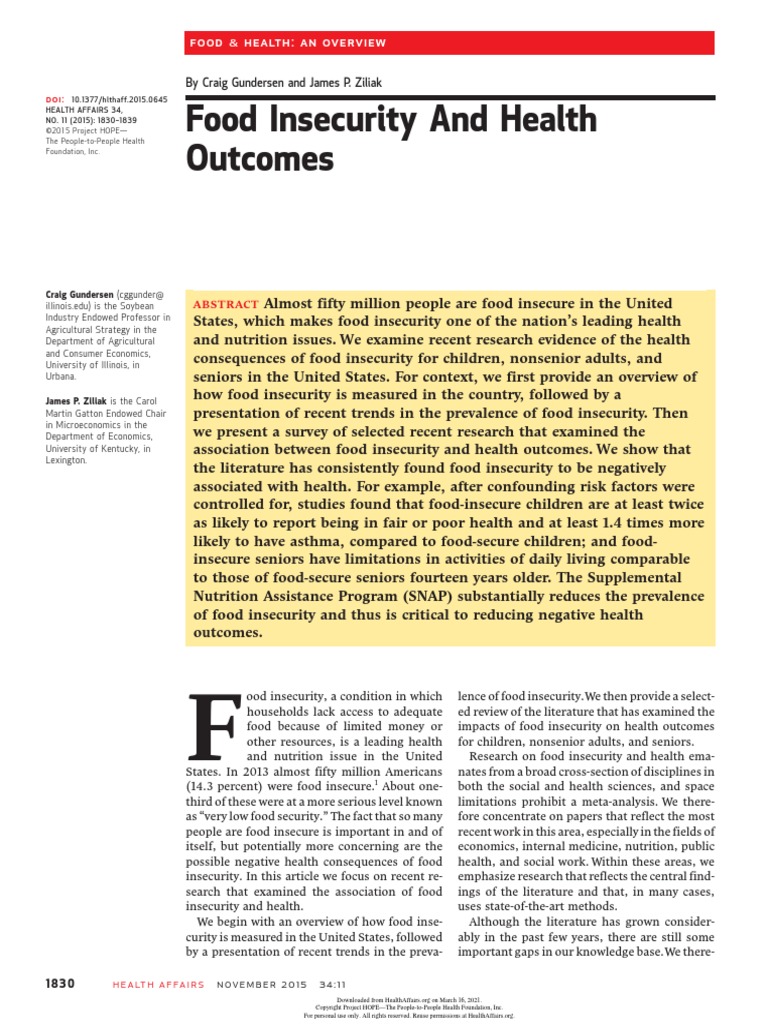 Food Insecurity and Health Outcomes | PDF | Food Security | Confidence ...