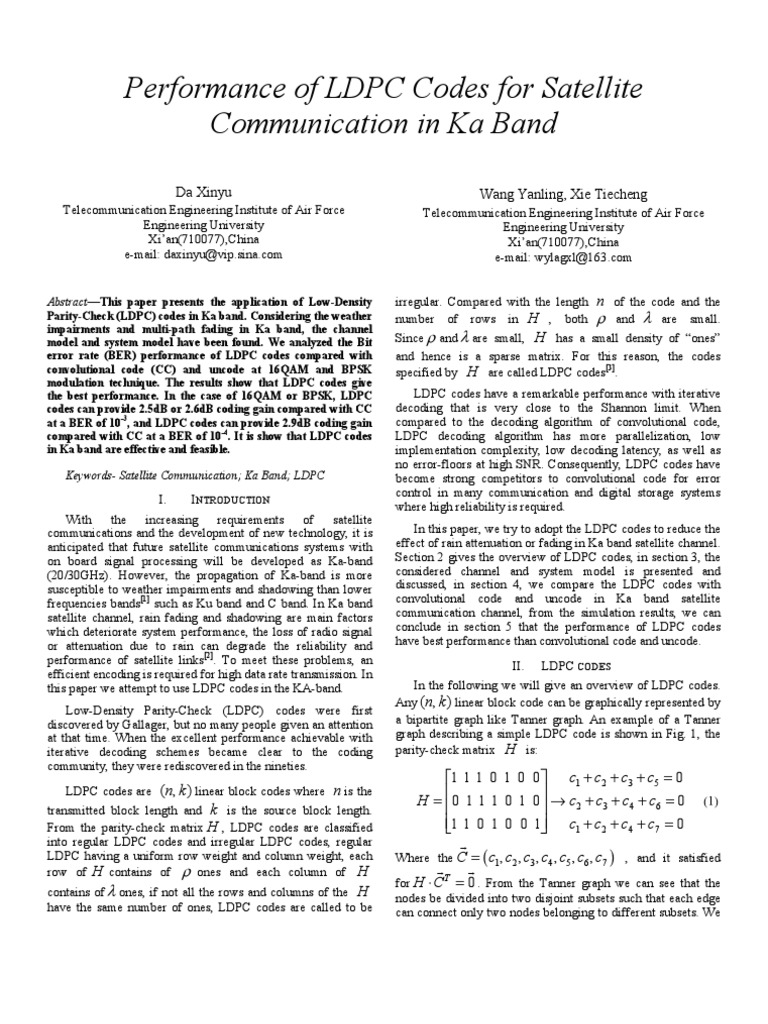Performance of LDPC Codes For Satellite | PDF | Low Density Parity ...