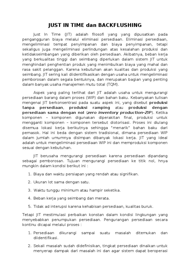 JUST IN TIME Dan BACKFLUSHING | PDF