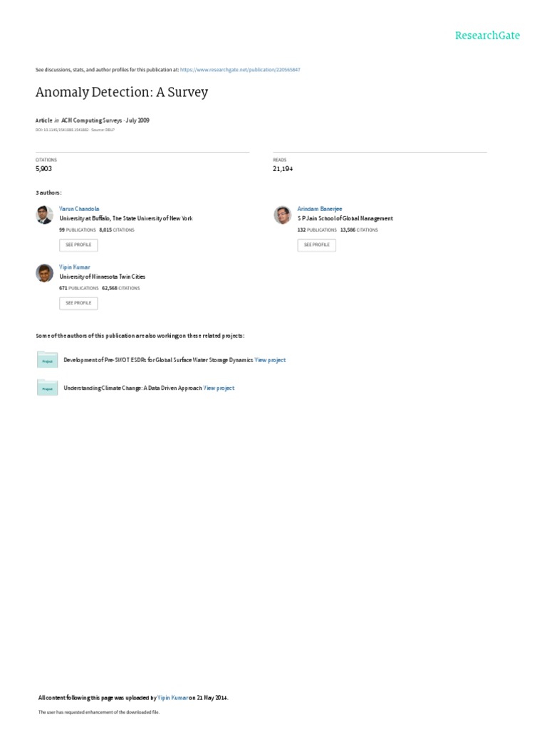 Anomaly Detection A Survey Pdf Machine Learning Statistical Classification