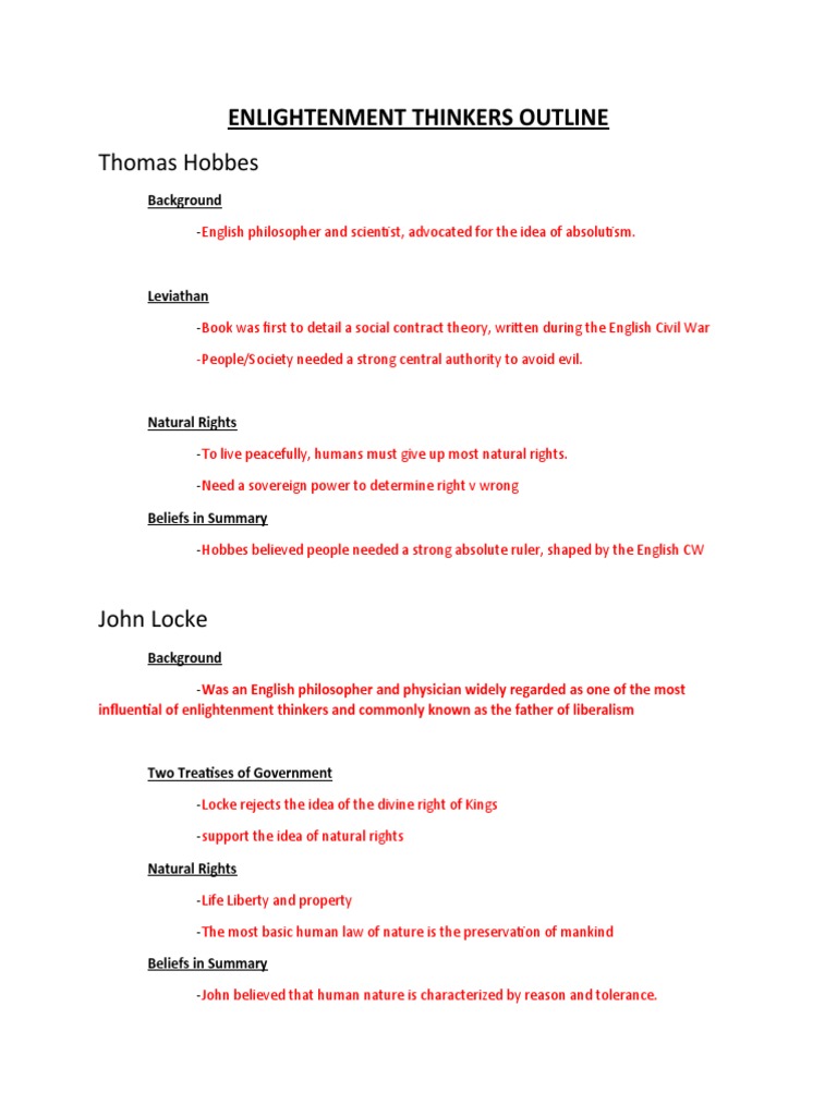 Thomas Hobbes: Enlightenment Thinkers Outline | PDF | Age Of ...