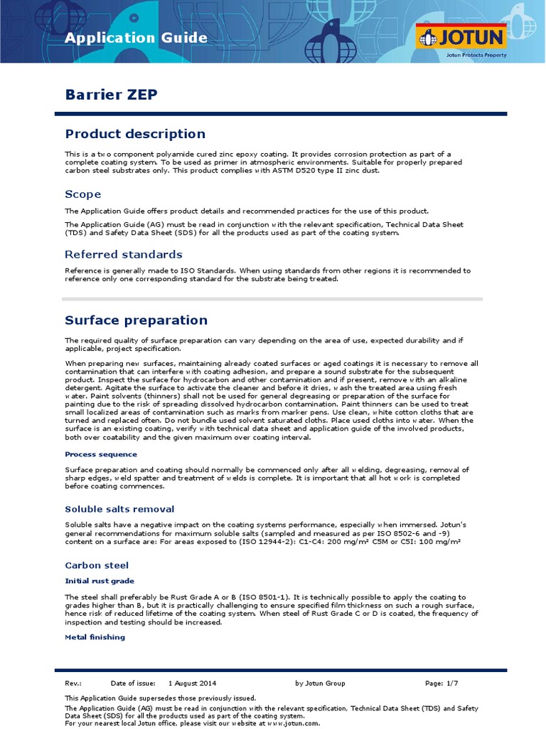 Jotun Barrier ZEP Application Guide | PDF | Paint | Abrasive