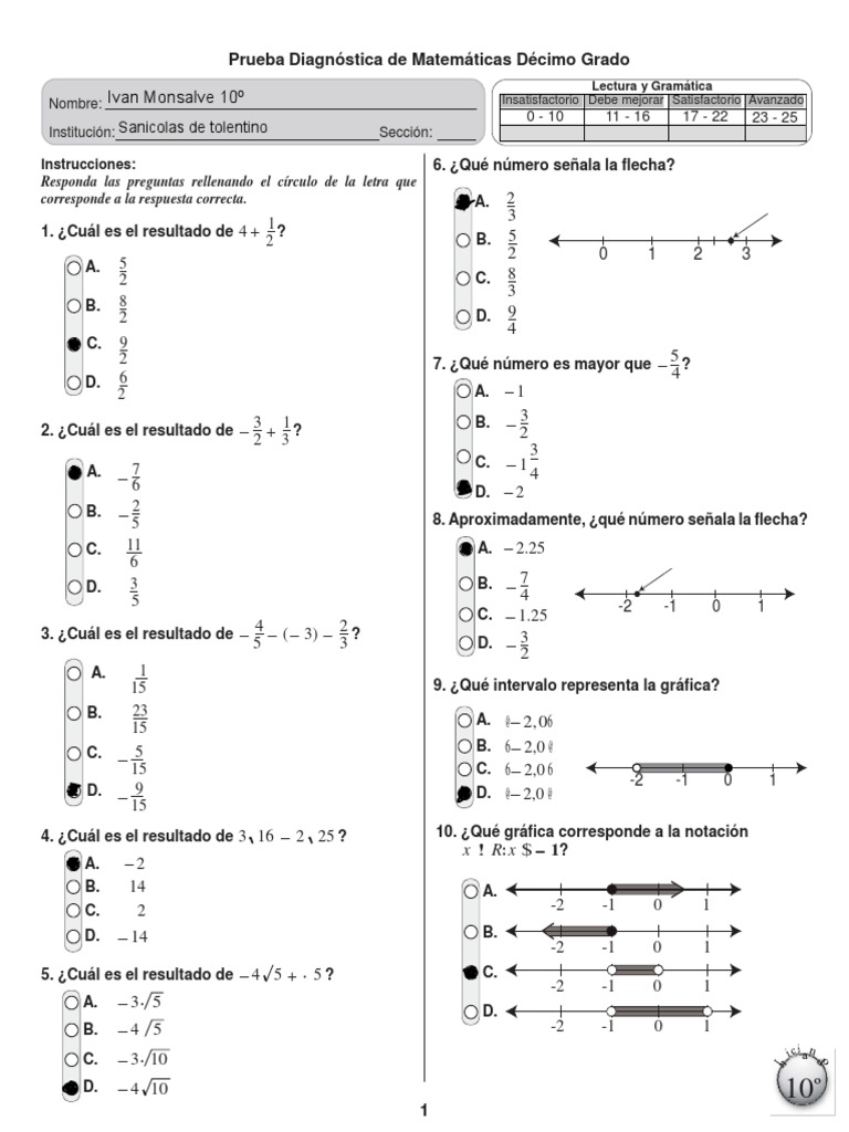 Prueba Diagnostica Grado Decimo | PDF | Enseñanza de matemática | Science
