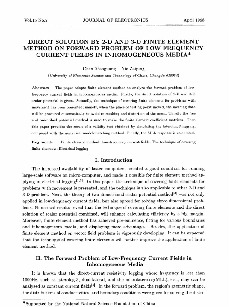 Direct Solution By 2 D And 3 D Finite Element Method On Forward Problem Of Low Frequency Current