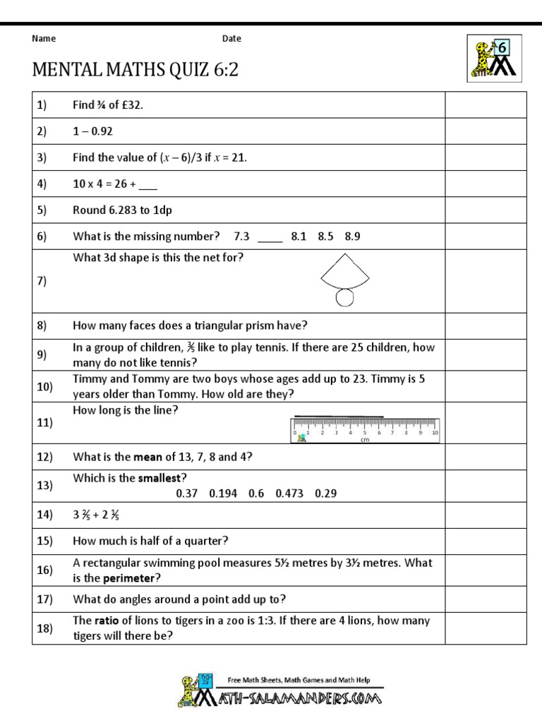 Maths Quiz Questions With Answers For Class 10