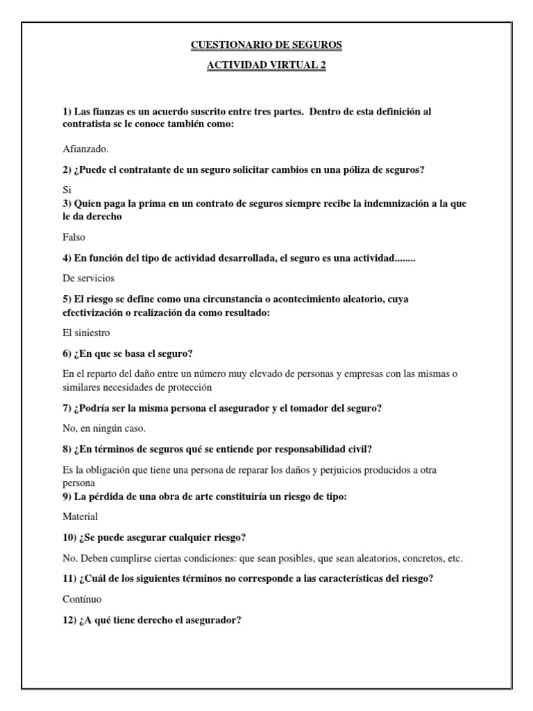 Seguros Cuestionario Corregido-Converted-Compressed | PDF | Póliza de seguros | Reaseguro