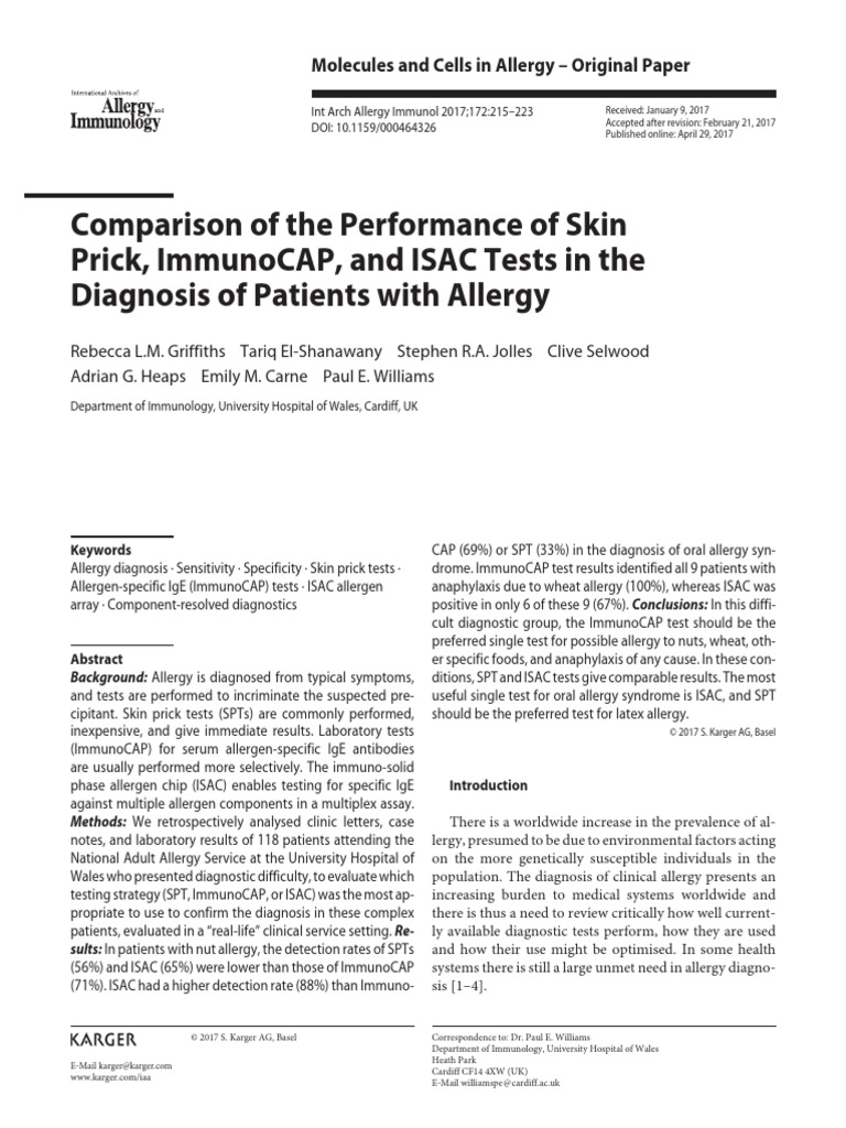 Prick, ImmunoCAP, and ISAC Test 2017 | PDF | Allergen | Allergy