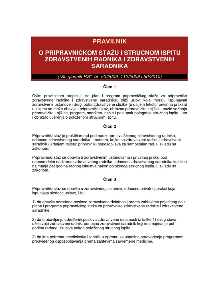 Pravilnik Za Pripravnički Staž | PDF