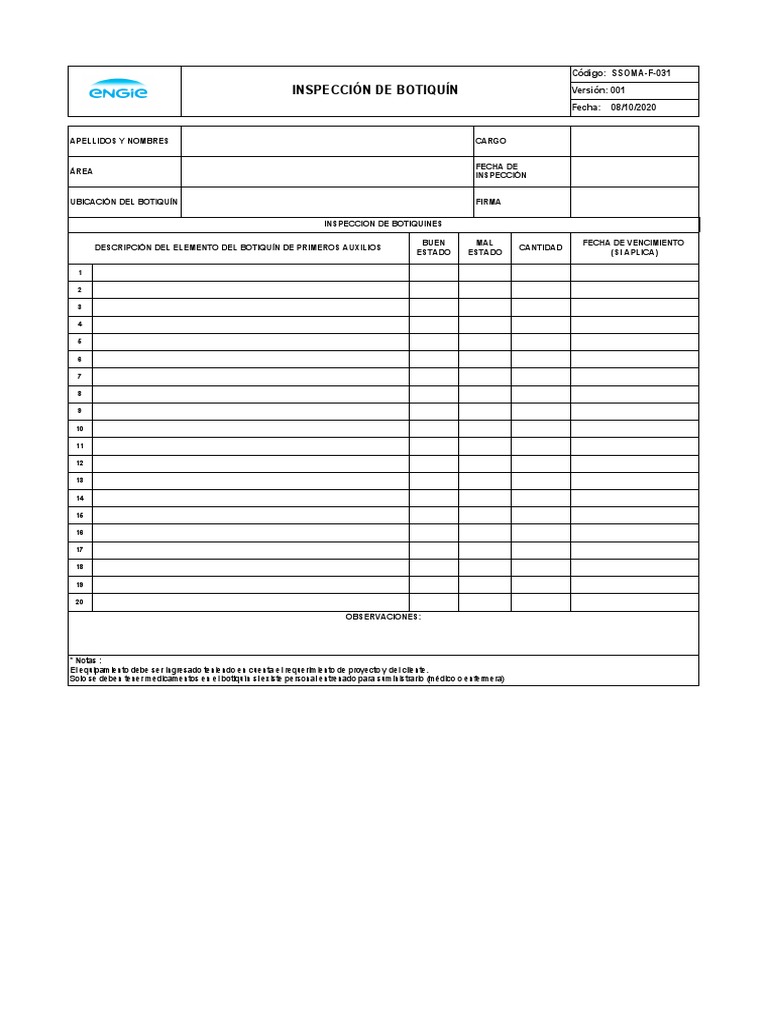 SSOMA-F-031-001 Inspección de Botiquín | PDF SSOMA-F-031-001 Inspección de Botiquín | PDF