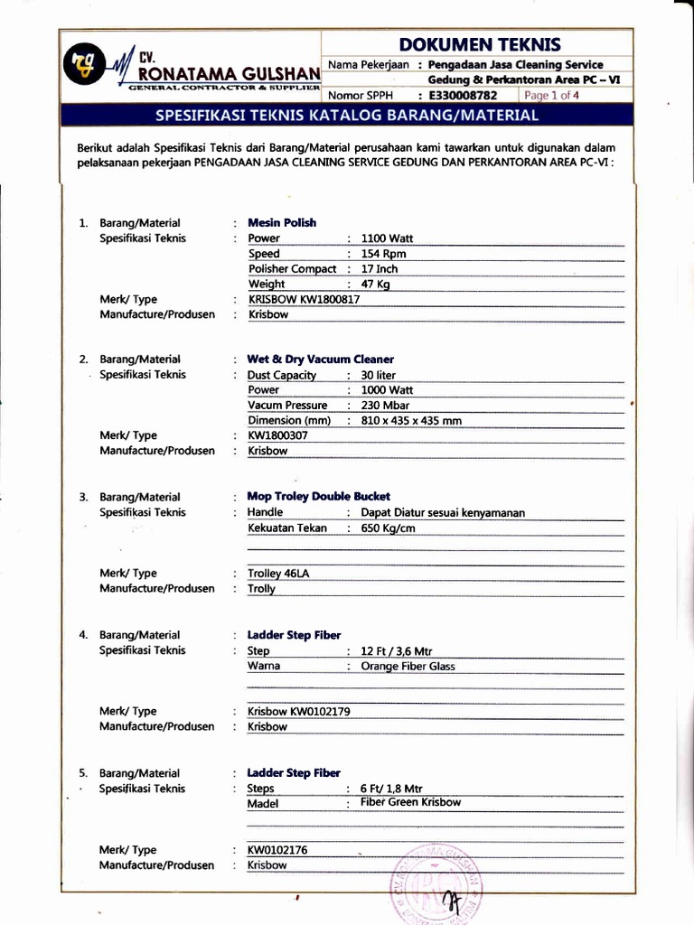 Spesifikasi Teknis Material | PDF