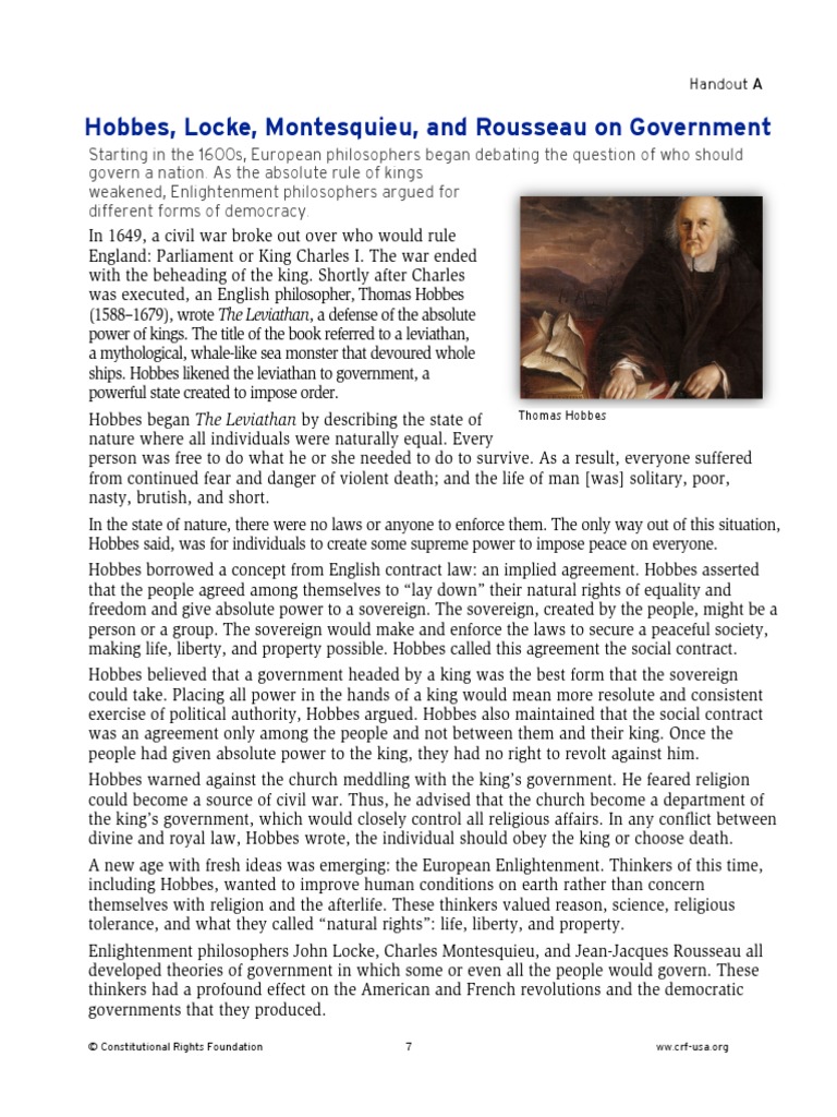 Hobbes, Locke, Montesquieu, and Rousseau: Foundational Theories of ...