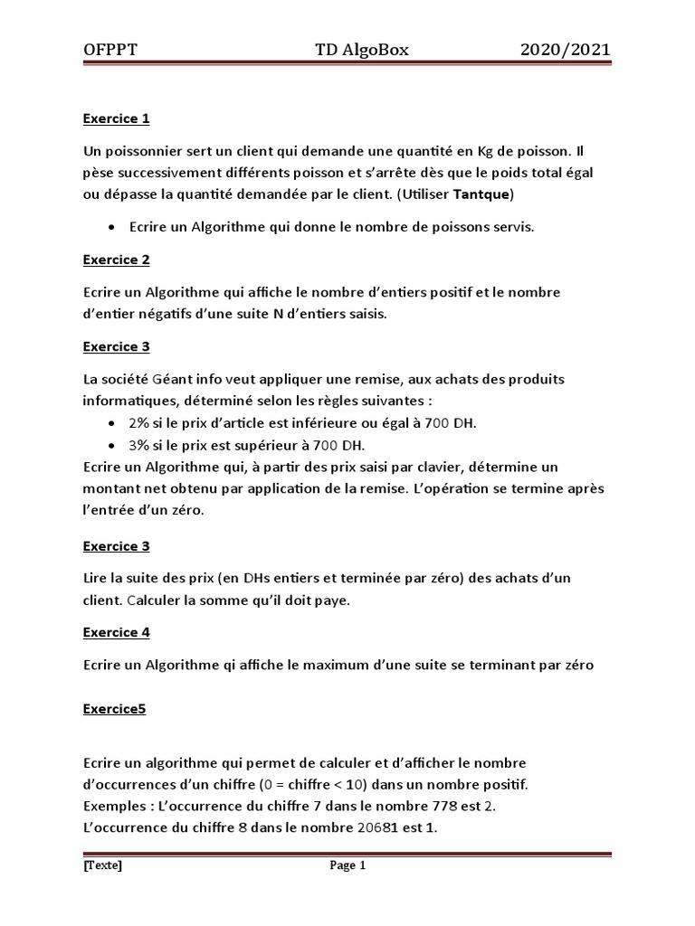 TD AlgoBox | PDF | Finance et gestion monétaire | Méthodes et références pédagogiques
