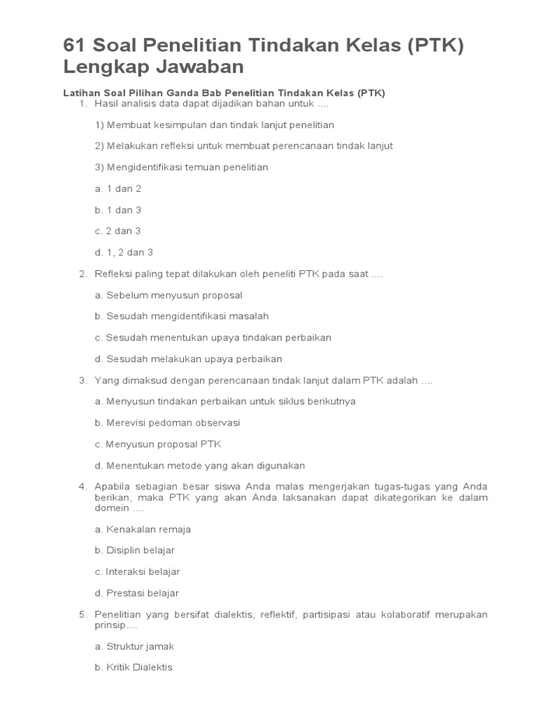 61 Soal Penelitian Tindakan Kelas | PDF | Karier & Perkembangan