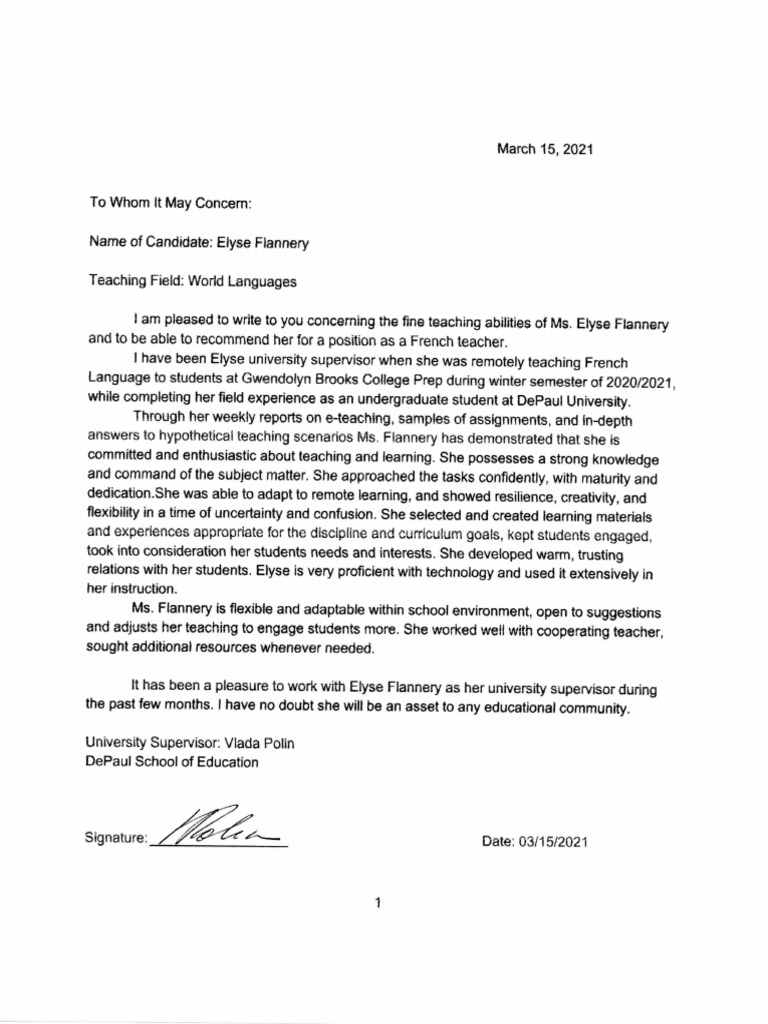 Recommendation for Elyse Flannery | PDF