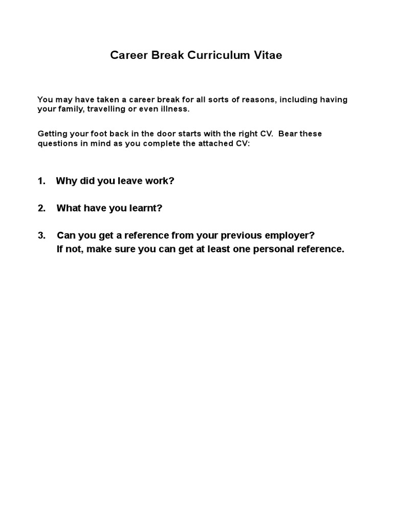 5 Career Break Curriculum Vitae | PDF | Human Nature | Communication
