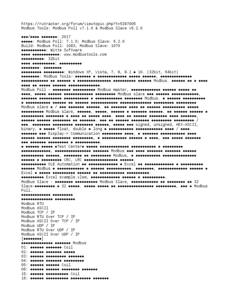 Russian Modbus Tools Poll v7.1.0 and Slave v6.2.0 | PDF