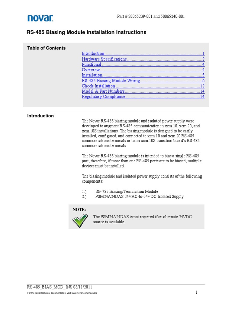 RS-485 Biasing Module Installation Instructions | PDF | Power Supply ...