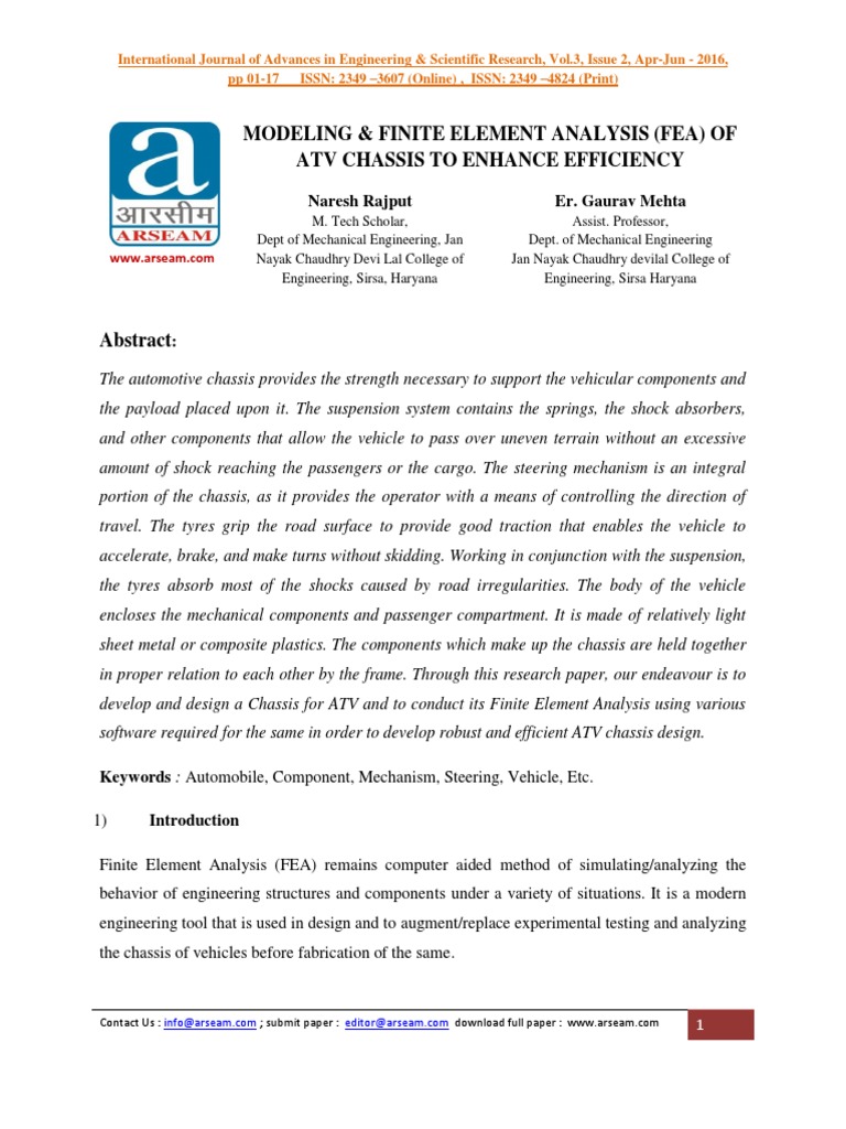 Modeling & Finite Element Analysis (Fea) of Atv Chassis | PDF | Finite ...