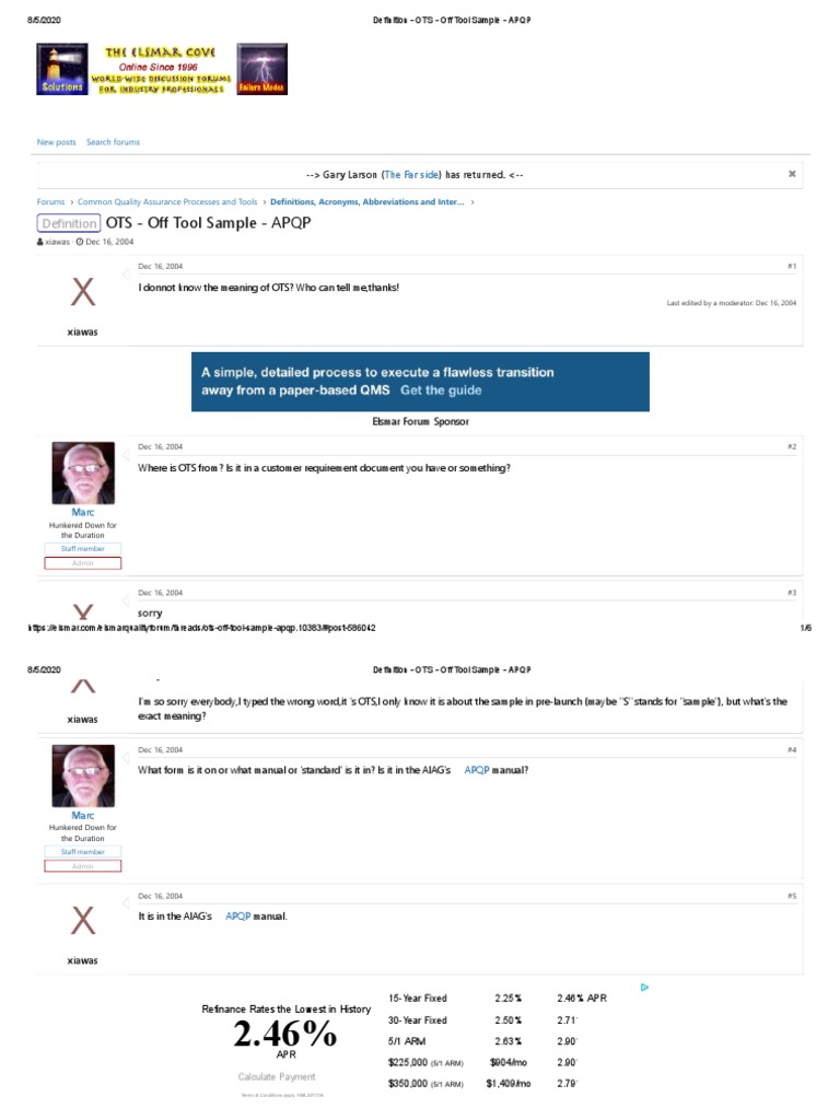 Definition - OTS - Off Tool Sample - APQP | PDF | Prototype | Annual ...